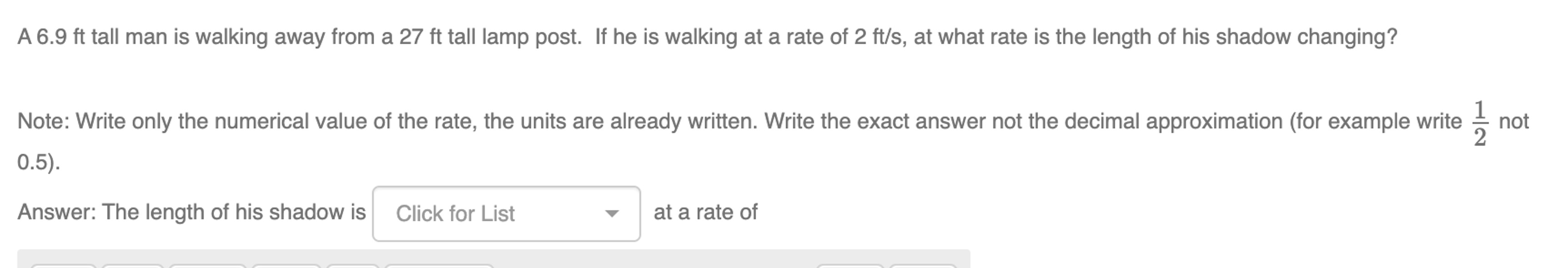 Solved A 6.9ft ﻿tall man is walking away from a 27ft ﻿tall | Chegg.com