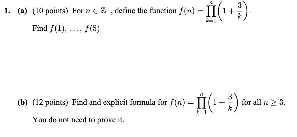 Solved (a) (10 points) For n∈Z+, define the function | Chegg.com