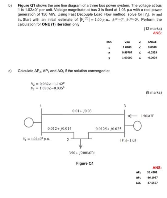 b) Figure Q1 shows the one line diagram of a three | Chegg.com