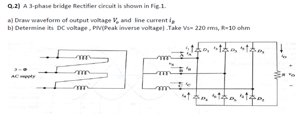 Solved Q.2) A 3-phase bridge Rectifier circuit is shown in | Chegg.com
