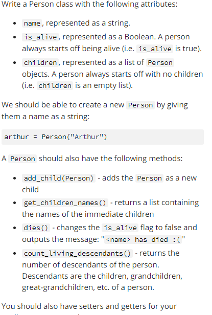 Solved MY code: class Person: def __init__(self,name): | Chegg.com