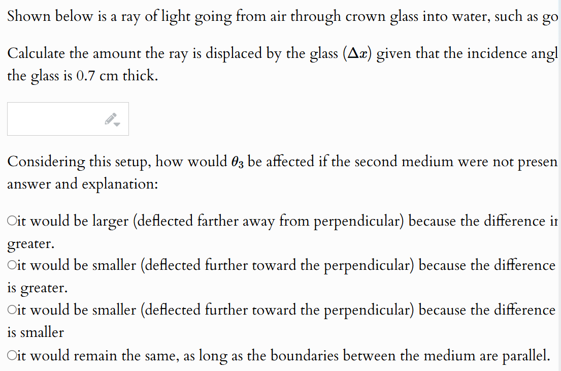Solved Shown below is a ray of light going from air through | Chegg.com