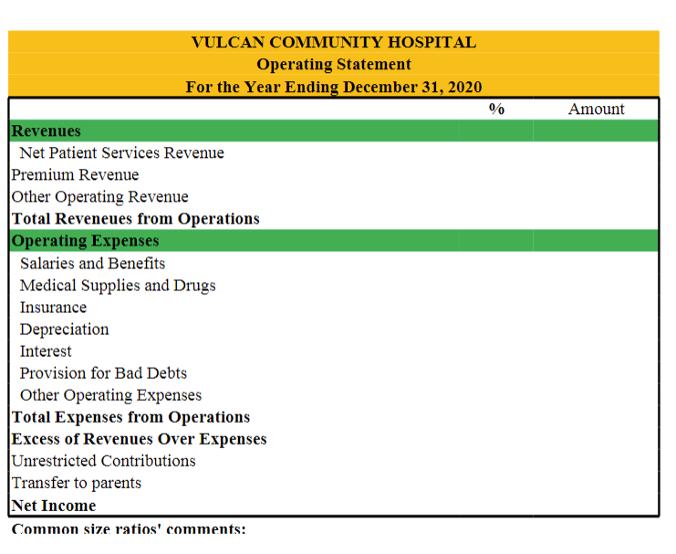 Solved Vulcan Community Hospital Balance Sheet and Operation | Chegg.com