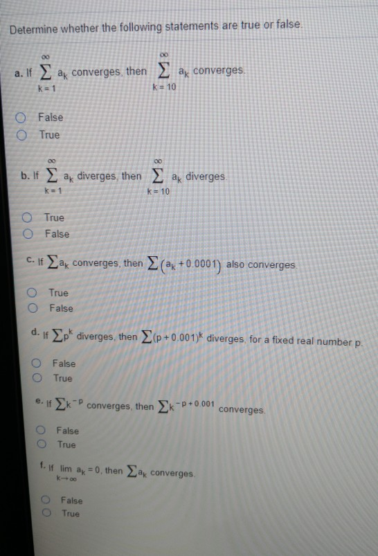 Solved Determine whether the following statements are true | Chegg.com