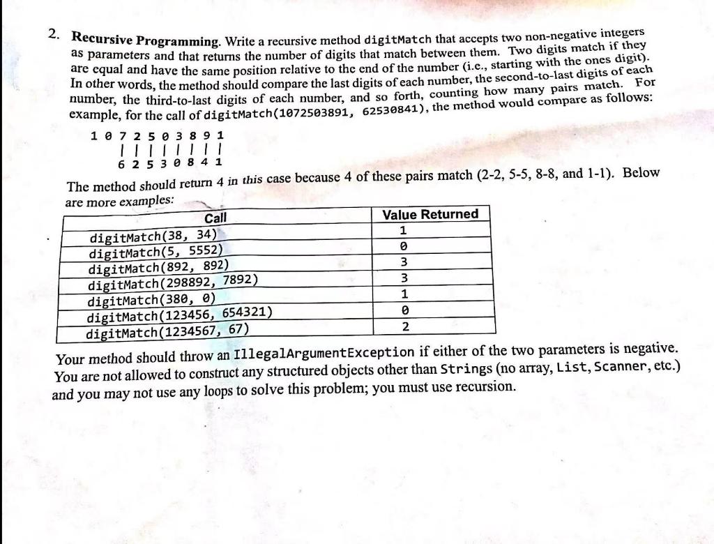 Solved 2. Recursive Programming. Write a recursive method | Chegg.com