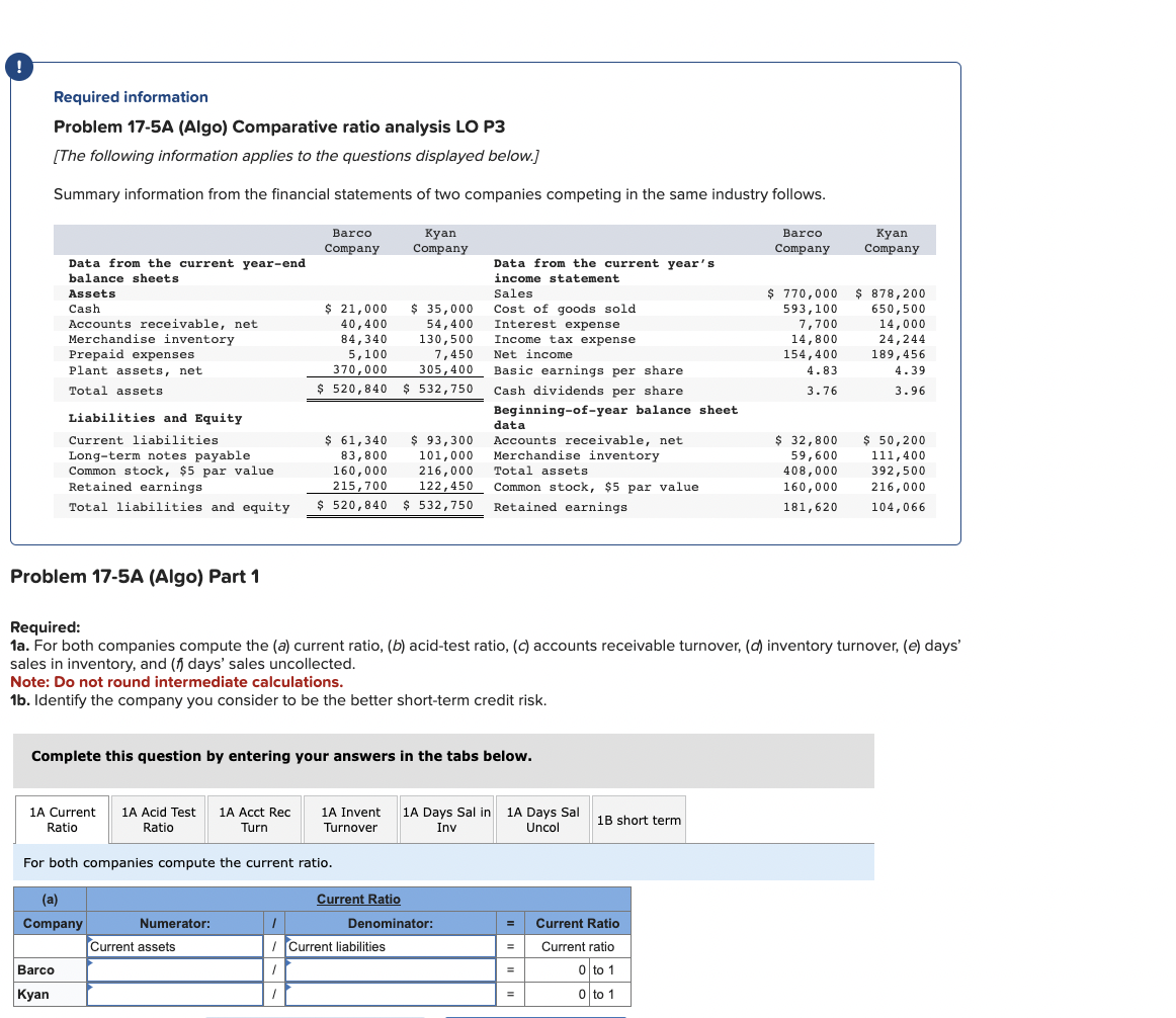 Solved Required information Problem 17-5A (Algo) Comparative | Chegg.com