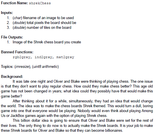 Solved Function Name: shrekChess Inputs: 1. (char) filename | Chegg.com