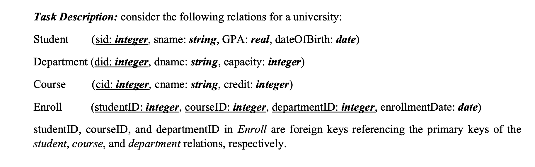 Solved Task Description: consider the following relations | Chegg.com