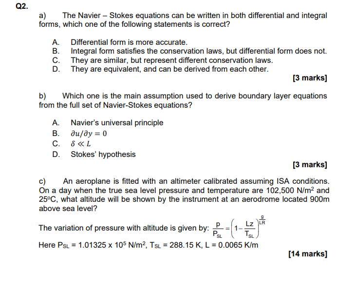Solved a) The Navier - Stokes equations can be written in | Chegg.com