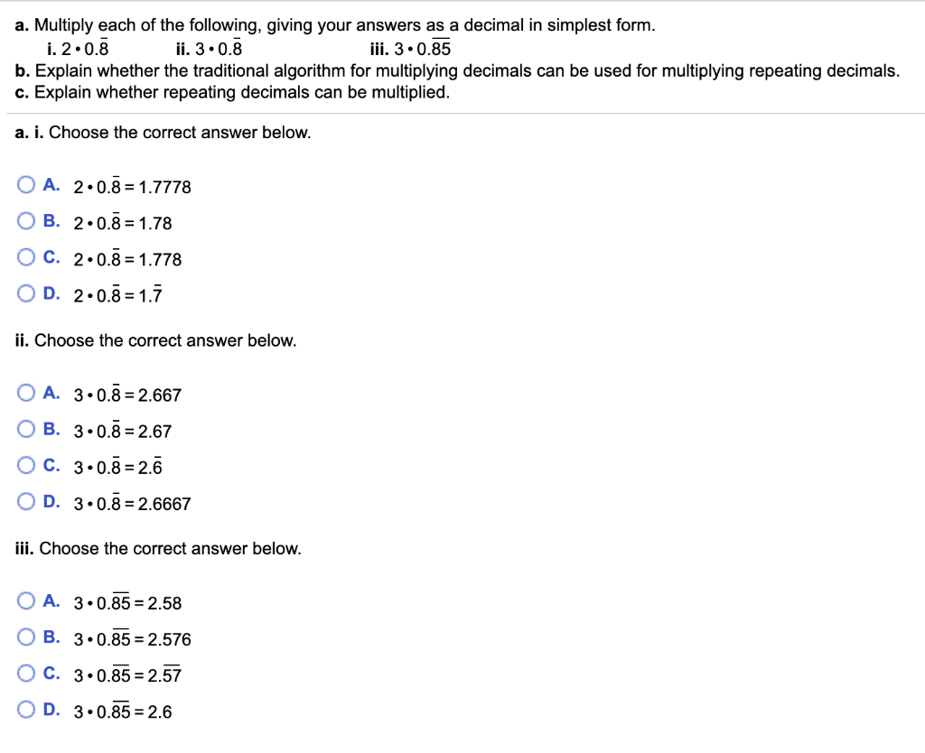 Solved a. Multiply each of the following, giving your | Chegg.com