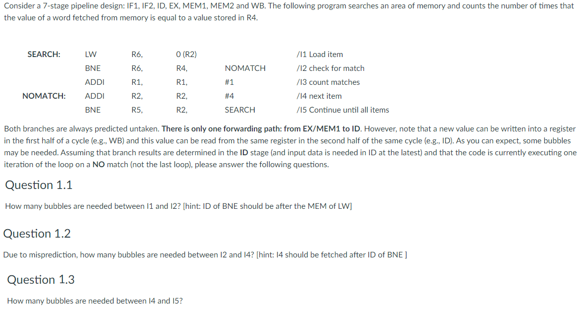 Solved Consider a 7-stage pipeline design: IF1, IF2, ID, EX, | Chegg.com