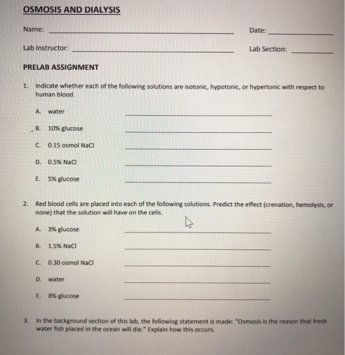 Solved OSMOSIS AND DIALYSIS Name: Date: Lab Instructor: | Chegg.com