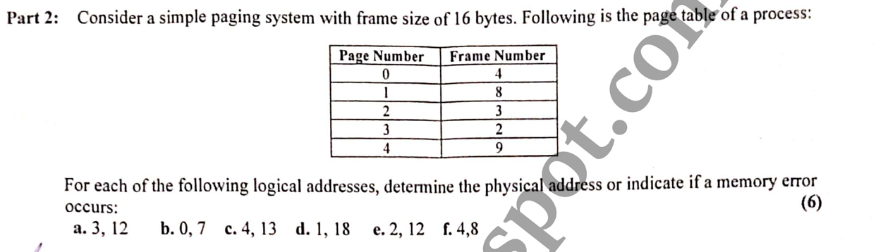 Solved Part 2 Consider A Simple Paging System With Frame 1343