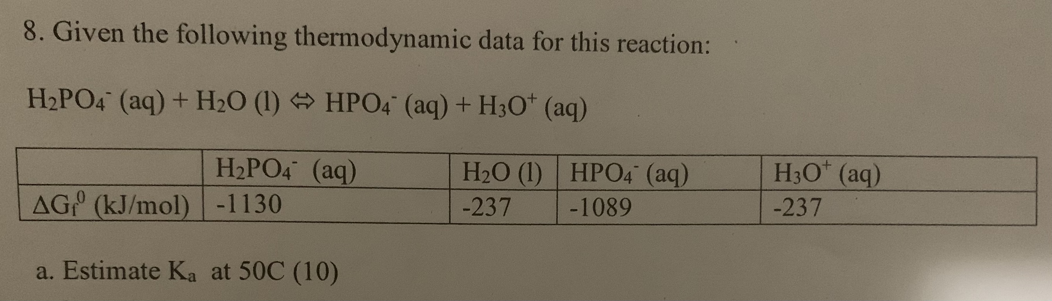 Solved 8. Given the following thermodynamic data for this | Chegg.com