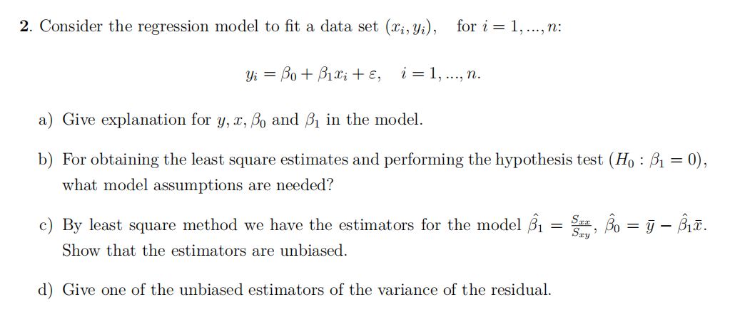 Solved 2. Consider the regression model to fit a data set | Chegg.com