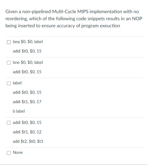 Solved Given A Non Pipelined Multi Cycle Mips Implementation 3793