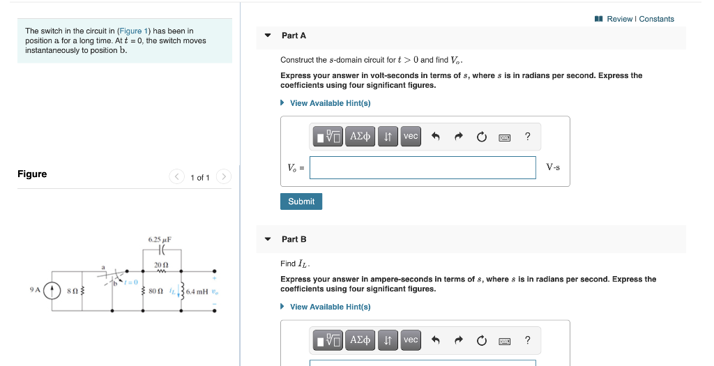 Solved I Review | Constants The switch in the circuit in | Chegg.com