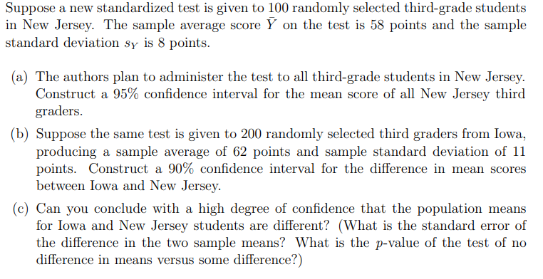 Solved Suppose a new standardized test is given to 100 | Chegg.com