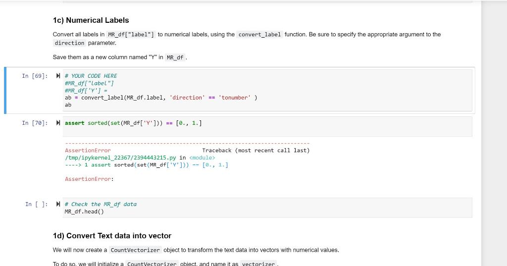 Solved 1b) Create a function that converts string labels to | Chegg.com