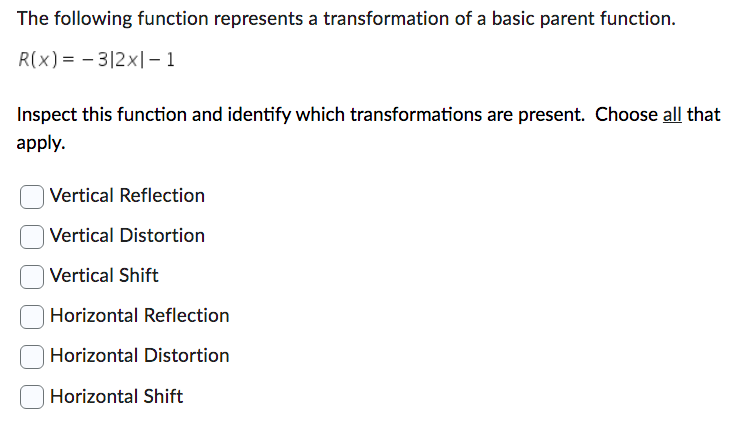 Solved The following function represents a transformation of | Chegg.com