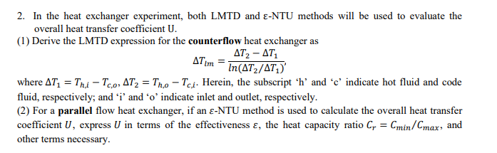 Solved AT im 2. In the heat exchanger experiment, both LMTD | Chegg.com