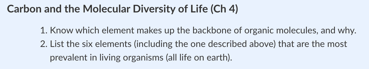 Solved Carbon and the Molecular Diversity of Life (Ch 4) 1. | Chegg.com