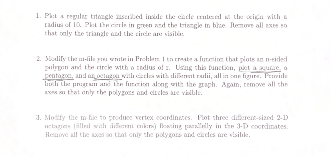 Solved 1. Plot a regular triangle inscribed inside the | Chegg.com