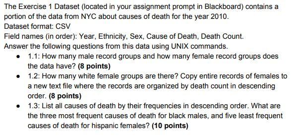 The Exercise 1 Dataset (located in your assignment | Chegg.com