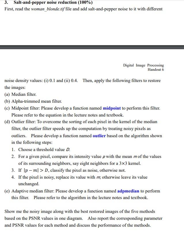 Solved 3. Salt-and-pepper noise reduction (100%) First, read | Chegg.com