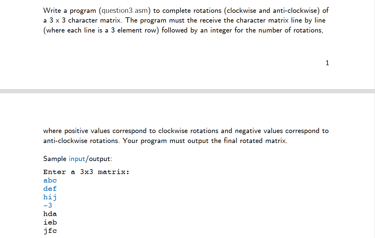 Solved Write a program (question3.asm) to complete rotations | Chegg.com