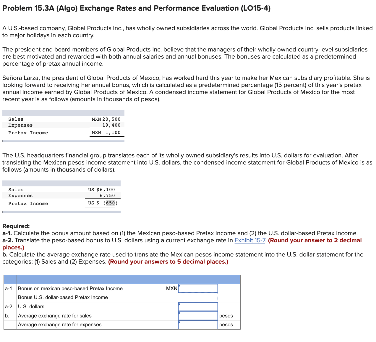 Solved Problem 15.3A (Algo) Exchange Rates and Performance | Chegg.com
