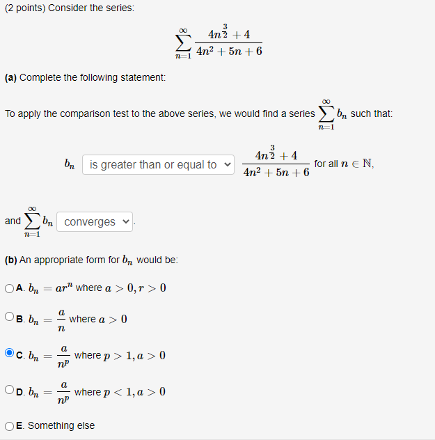 Solved (2 points) Consider the series: 3 00 Σ 4n2 +4 4n2 + | Chegg.com