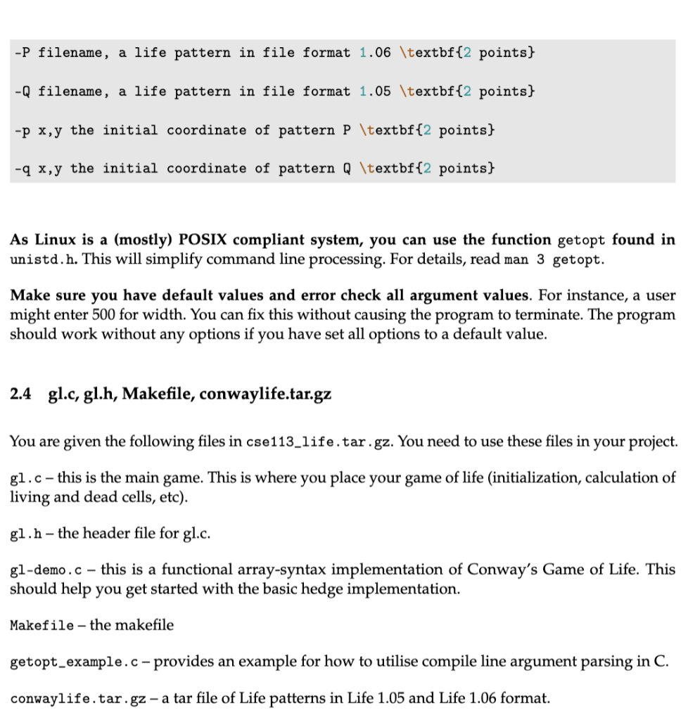 Solved 1 Conway's Game of Life Your project is to write a | Chegg.com