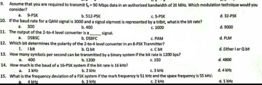 Solved 9, Assume that you are required to transmitい90 Mbps | Chegg.com