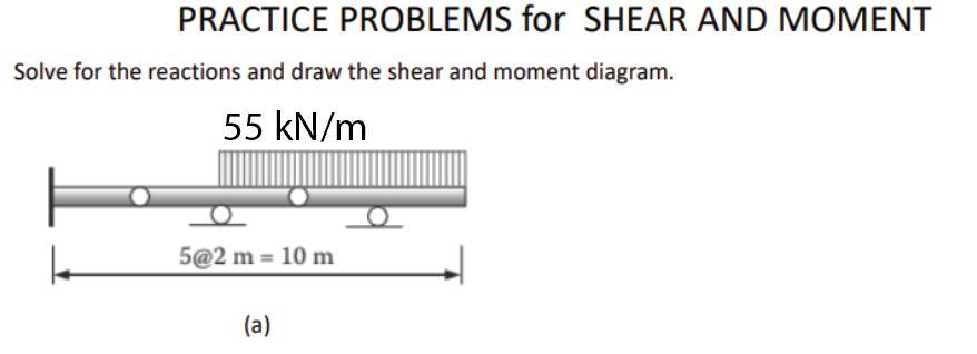 Solved PRACTICE PROBLEMS for SHEAR AND MOMENT Solve for the | Chegg.com