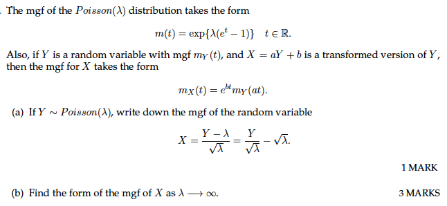 Solved The mgf of the Poisson(x) distribution takes the form | Chegg.com