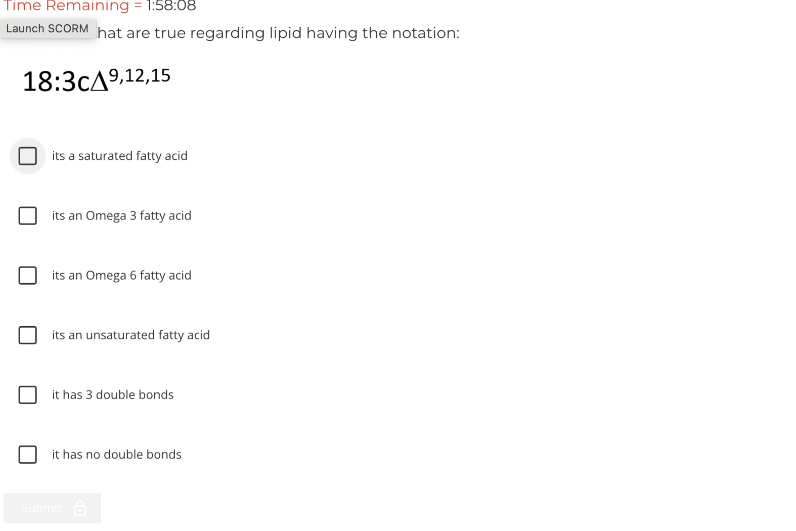 Solved Time Remaining = 1:58:08Launch SCORM hat are true | Chegg.com