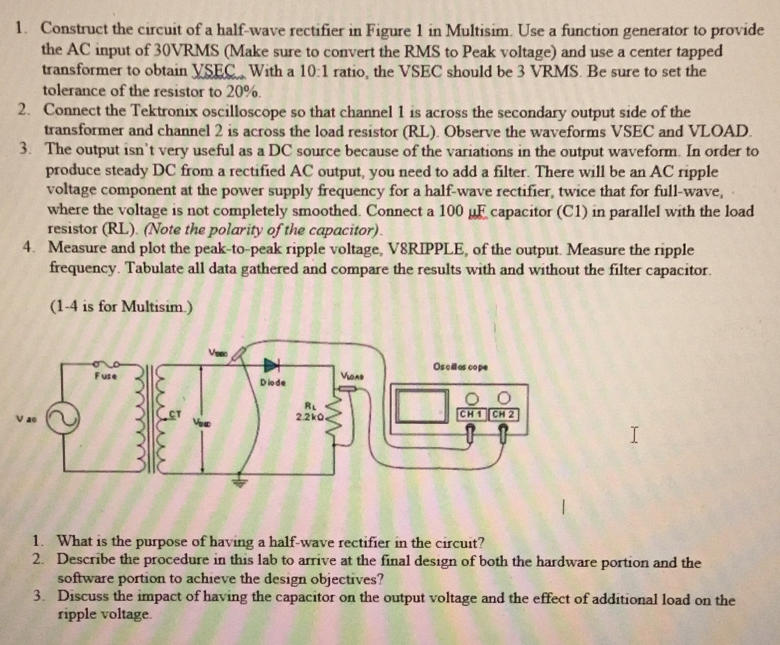 Solved Construct the circuit of a half-wave rectifier in | Chegg.com