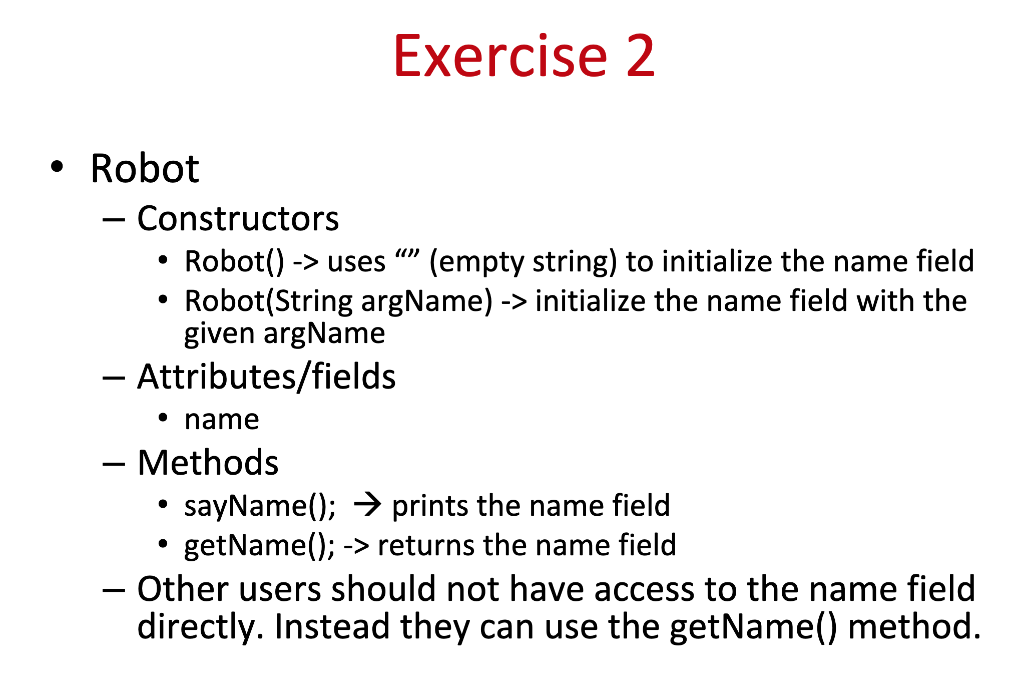 Solved Exercise 2 • Robot - Constructors • Robot() -> uses | Chegg.com