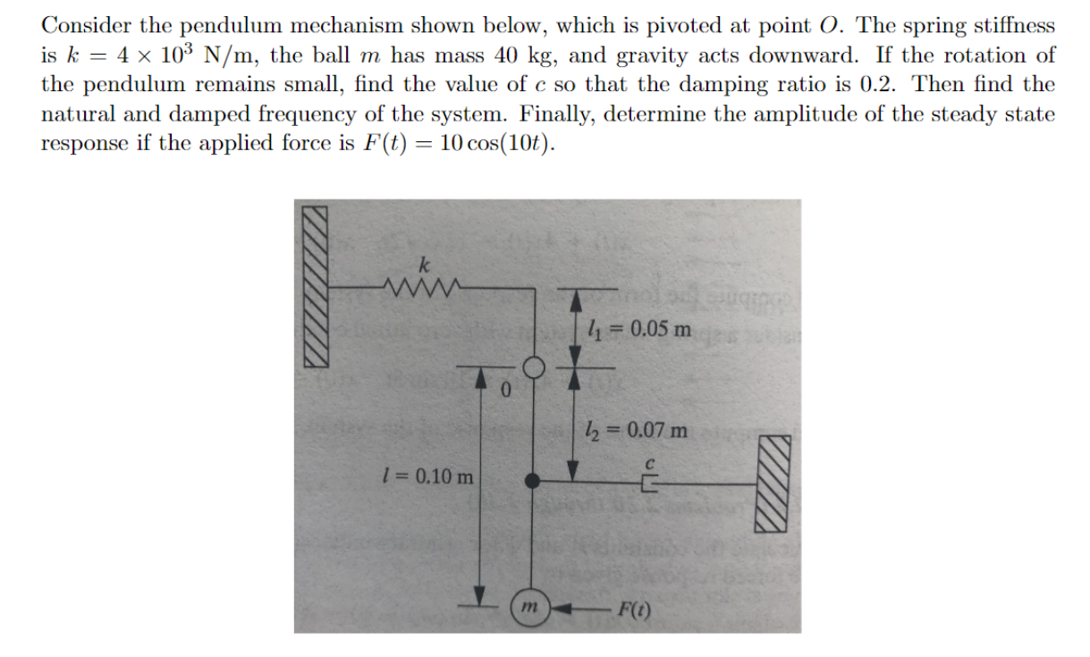 Solved Consider the pendulum mechanism shown below, which is | Chegg.com