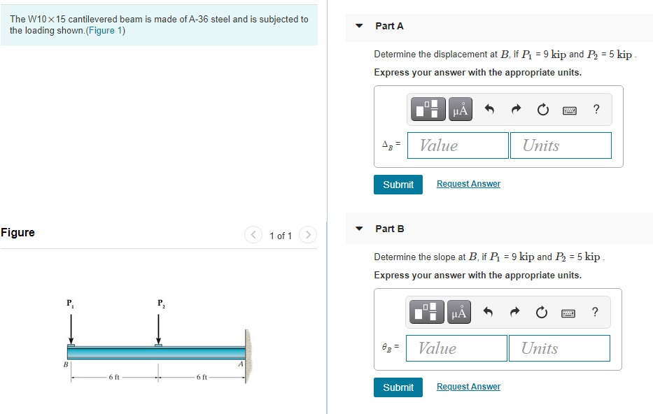 Solved The W10 x 15 cantilevered beam is made of A-36 steel | Chegg.com