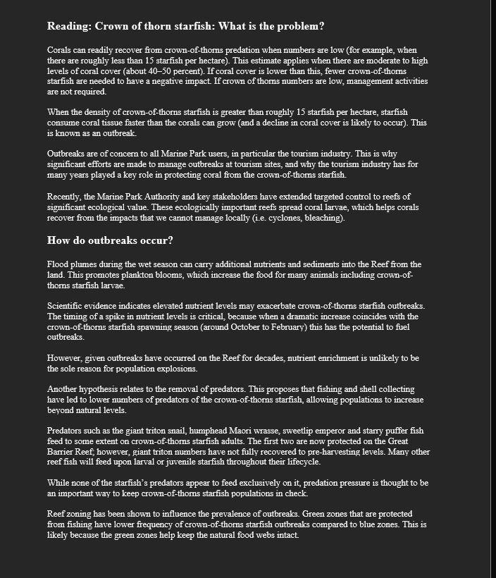 Reading: Crown of thorn starfish: What is the | Chegg.com