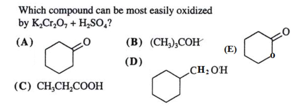 Solved What compound can be most easily oxidized by K2Cr2O7 | Chegg.com