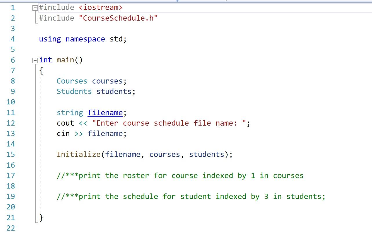 Solved 1 #pragma once 2 3 #include 4 5 Estruct Course {}; 6 | Chegg.com