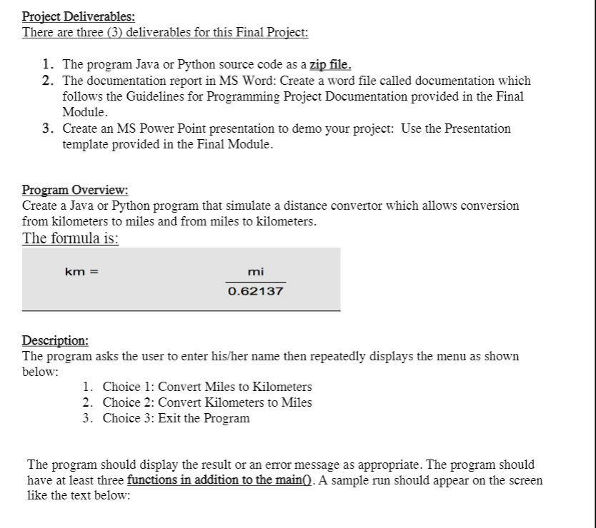 Solved Project Deliverables: There are three (3) | Chegg.com