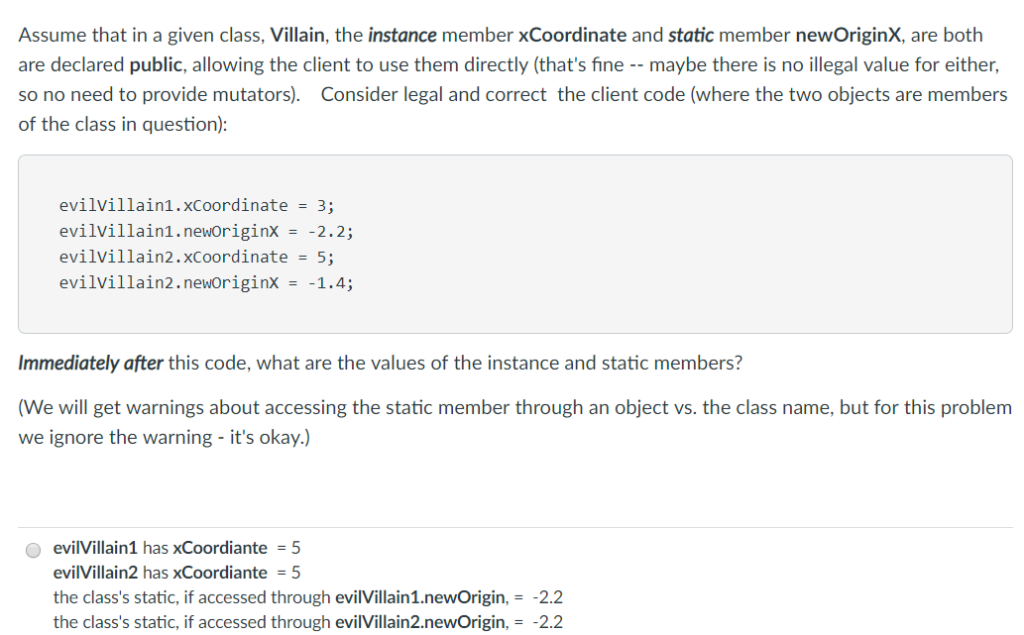 Solved Assume that in a given class, Villain, the instance | Chegg.com