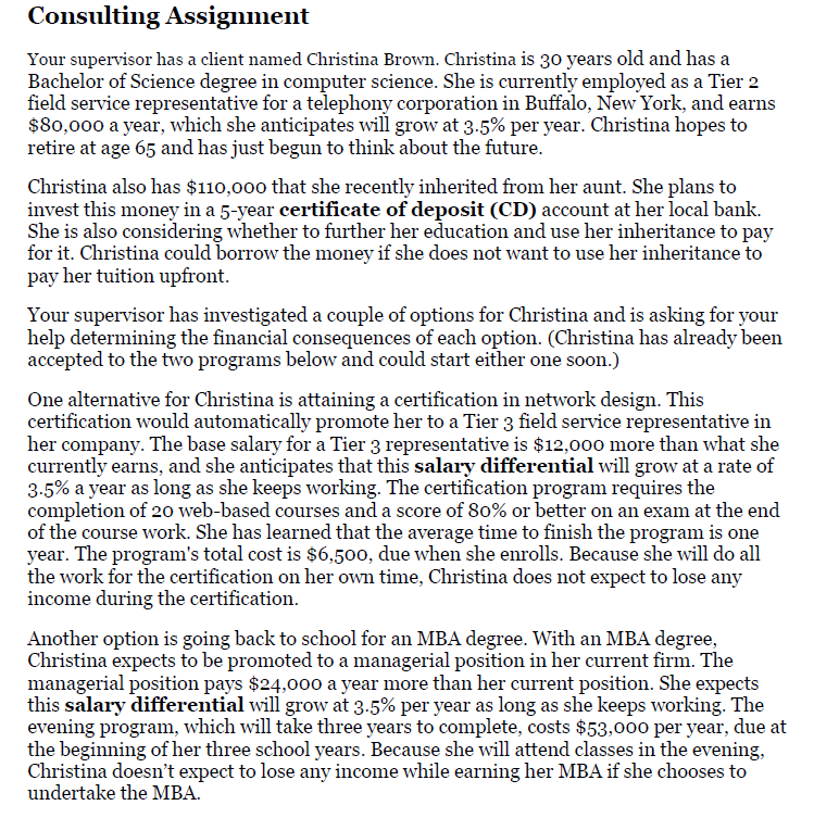 Solved Consulting AssignmentYour supervisor has a client | Chegg.com