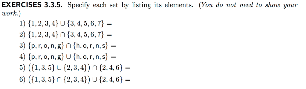 Solved EXERCISES 3.3.5. Specify each set by listing its | Chegg.com