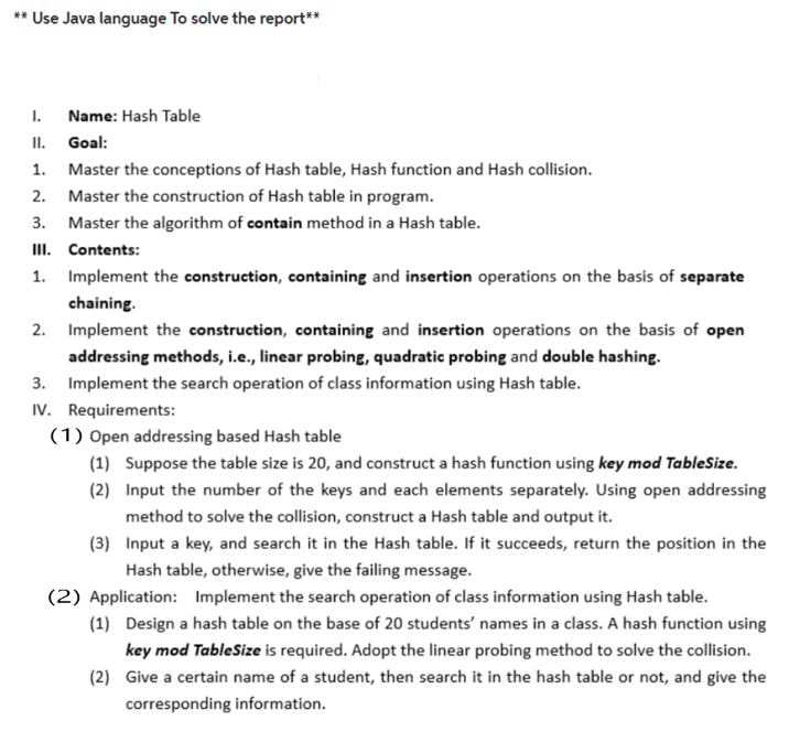 ** Use Java language To solve the report** I. Name: | Chegg.com