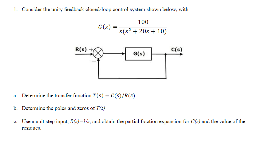 Solved 1. Consider the unity feedback closed-loop control | Chegg.com